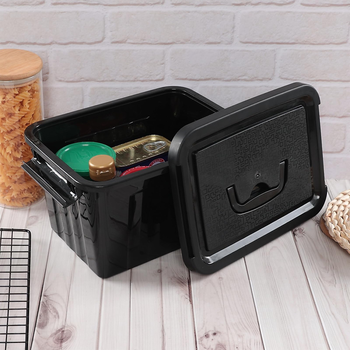 Buyitt 6 Packs Black Storage Bins with Lids, 6 QT Plastic Storage Containers