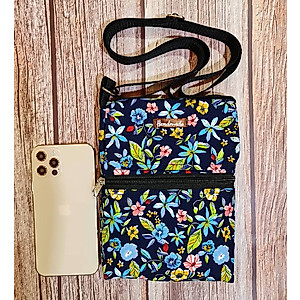 Crossbody Cellphone Purse Handmade Cross-body Bags,Cell phone Crossbody Purse For iPhone Samsung (FLOWER_L-DARK BLUE-FB) A-flower_l-dark Blue-fb