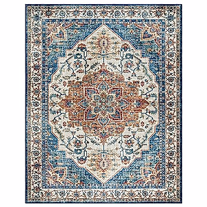 Gertmenian Indoor Printed Tufted Area Rug 5x7 Standard, No Slip Home Décor Rug for Entryway, Bedroom, Living Room, Center Medallion, Soha Blue, 25047