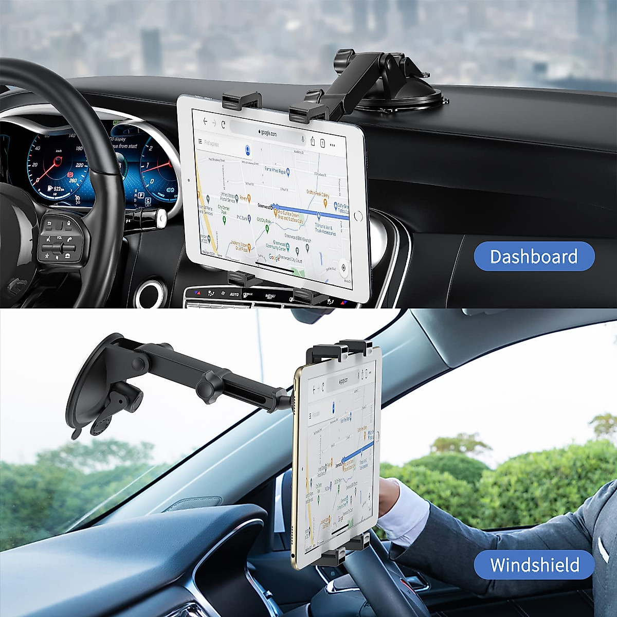XWXELEC Car Tablet Mount Holder Dashboard & Windshield, 360° Rotatable Suction Cup Dash Stand for iPad Pro /9.7/11/10.5/Air/Mini 6 5 4, Samsung Galaxy Tab, 7"-10.5" Tablets