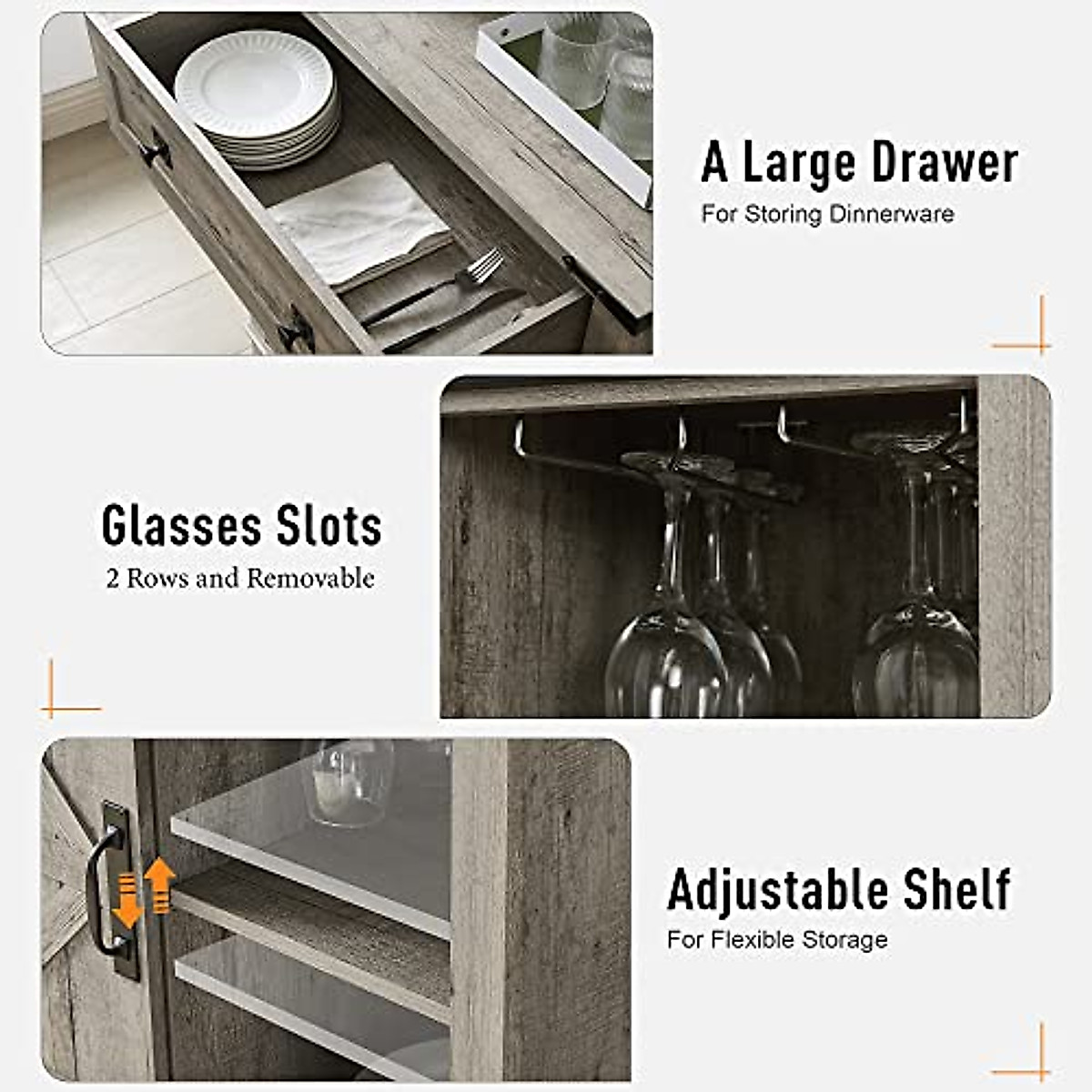 OKD Farmhouse Coffee Bar Cabinet, 32" Sliding Barn Door Buffet Sideboard Cabinet with Drawer, Adjustable Storage Shelves, Wooden Accent Cabinet for Kitchen, Living Room, Dining Room(Light Rustic Oak)