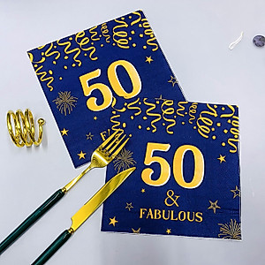 32PCS50th Birthday Happy Napkin 50th Anniversary Wedding Commemorative Napkin Blue 50th Birthday Table Decoration Party Supplies Blue Cocktail Napkin