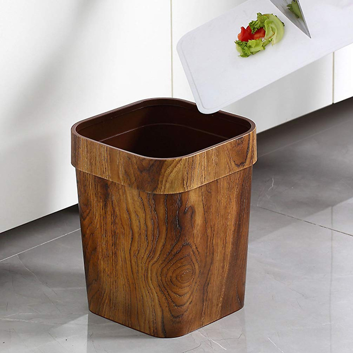 SEWACC Garbage Cans Wood Trash Can Wastebasket Small Rustic Rectangular Garbage Container Bin for Bathroom Bedroom Kitchen Home Office Garbage Containers Plastic Bins