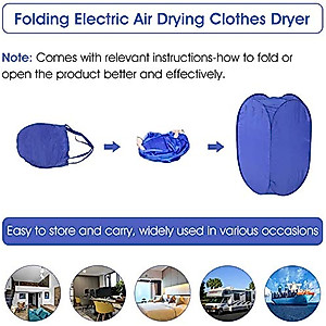 Portable Clothes Dryer, Blue Mini Folding Ventless Electric Air Clothes Dryer Bag Folding Fast Drying Machine with Heater 110V US Plug