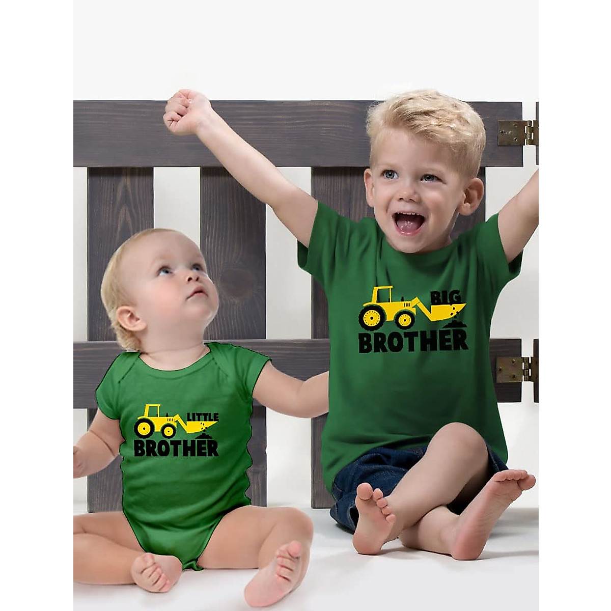 Tractor Big Brother Little Brother Matching Sibling Outfits Toddler Kids Tshirt & Baby Bodysuit Set Baby Green/Kids Green Baby Newborn/Kids 3T