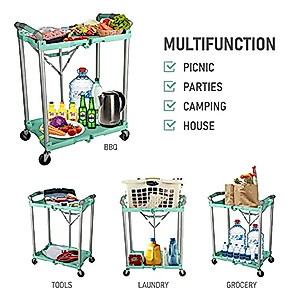 Olympia Tools 89-357 Pack-N-Roll Folding Collapsible Service Cart, Teal, 50 Lb. Load Capacity per Shelf, 2-Layers
