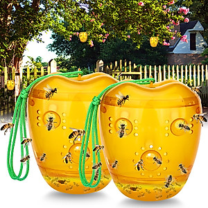 Wasp Trap, Bee Traps Catcher, Outdoor Hanging Wasp Traps, Wasp Repellent Trap Killer Insect Catcher, Upgraded Non-Toxic Reusable Yellow Jacket Trap, Orange - 2 Pack