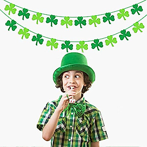2 Pack St Patrick's Day Decorations Shamrock Clover Garland Banner, Felt Banner for Mantel Fireplace Spring Holiday Accessory Indoor Outdoor Irish Party Green Decor (2 Pack Clover Garland)