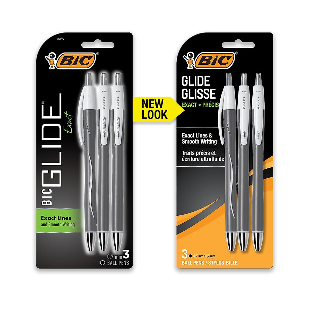 BIC Glide Exact Retractable Ball Point Pen, Fine Point (0.7 mm), Black, Precise Lines For Clean Writing, 3-Count