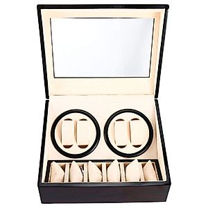 Homend Luxury 4+6 Automatic Watch Winder Deluxe Wooden Dual Automatic Motor Rotating Watches Display Storage Box