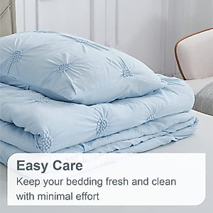 Swift Home Bedding Comforter Sets, Luxury and Lightweight 3-Piece Ruched 3D Floral Pintuck Comforter Sets, Machine Washable - Baby Blue, Full/Queen