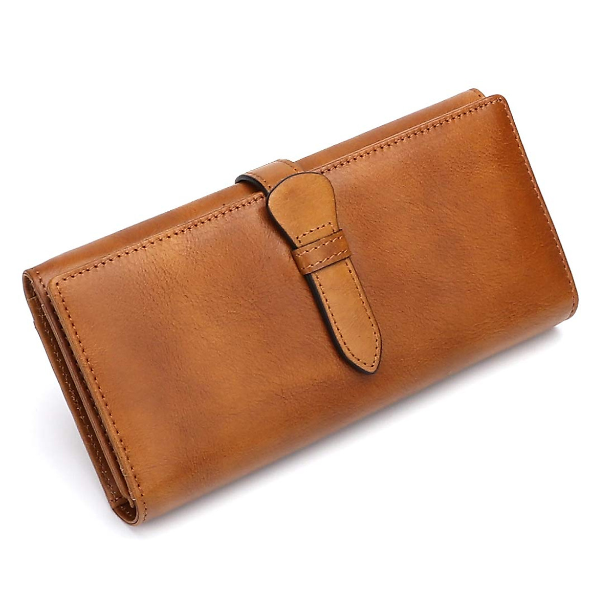 Genuine Leather Wallet Women long Purse Clutch Vintage Cowhide Handmade Card Holder Organizer (Brown)