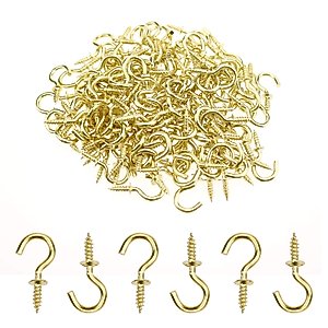 Kukiwhy Mini Ceiling Screw Hooks, 200 Pieces 3/4 Inch Cup Hooks Screw-in Hooks for Hanging Plants Mug Arts Decorations，Gold