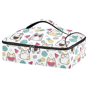 Kcldeci Insulated Thermal Food Carrier Insulated Casserole Carrier for Hot or Cold Food,Kawaii Summer Cute Cats Insulated Tote Bag for Potluck Cookouts Parties Picnic,Lasagna Lugger