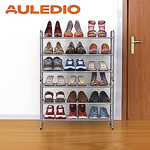 AULEDIO Shoe Rack, Stackable and Adjustable Multi-Function Wire Grid Shoe Organizer Storage, Extra Large Capacity, Space Saving, Fits Boots, High Heels, Slippers and More (3-Tier, Silver)