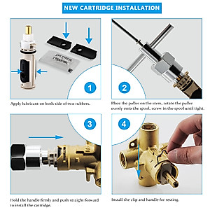 1222 Replacement Cartridge with Removal Tool 104421 and Retainer Clip Tub Shower Repair Kit,Compatible with Moen One Hanlde Posi Temp Faucet,Solid Brass and Plastic