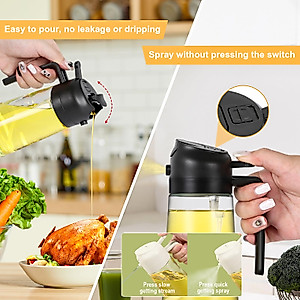 PRO IPLAS 2 in 1 Oil Sprayer For Cooking,Oil Dispenser Bottle For Kitchen, 17oz Oil Sprayer For Cooking, Kitchen, Salad, BBQ, Air Fryer Steak Black