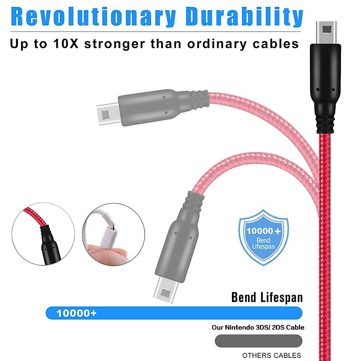 BATSOEASY 2 Pack 5ft 3DS/ 2DS USB Charger Cable, Nylon Braided Power Charging Cord Cable Compatible with Nintendo New 3DS XL/New 3DS/ 3DS XL/ 3DS/ New 2DS XL/New 2DS/ 2DS XL/ 2DS/ DSi/DSi XL