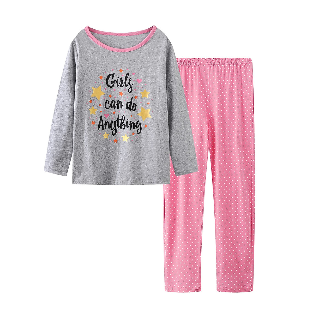 UNICABBIT21 Pajamas for Girls Cute Cat Unicorn Long Sleeve and Pants PJS Set Big Kids Cotton Sleepwear Set Size 6-16 (16, Grey&Pink)