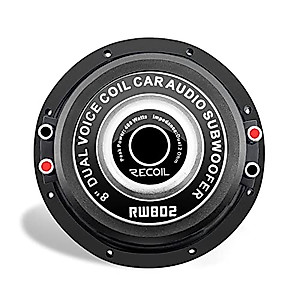 RECOIL RW8D2 Echo Series 8 Inch 400 Watts Power Dual 2 Ohm Voice Coil, 2" Black-Coated 4 Layer High Temperature Voice Coil, Competition Grade Pressed Paper Cone, Car Audio Subwoofer
