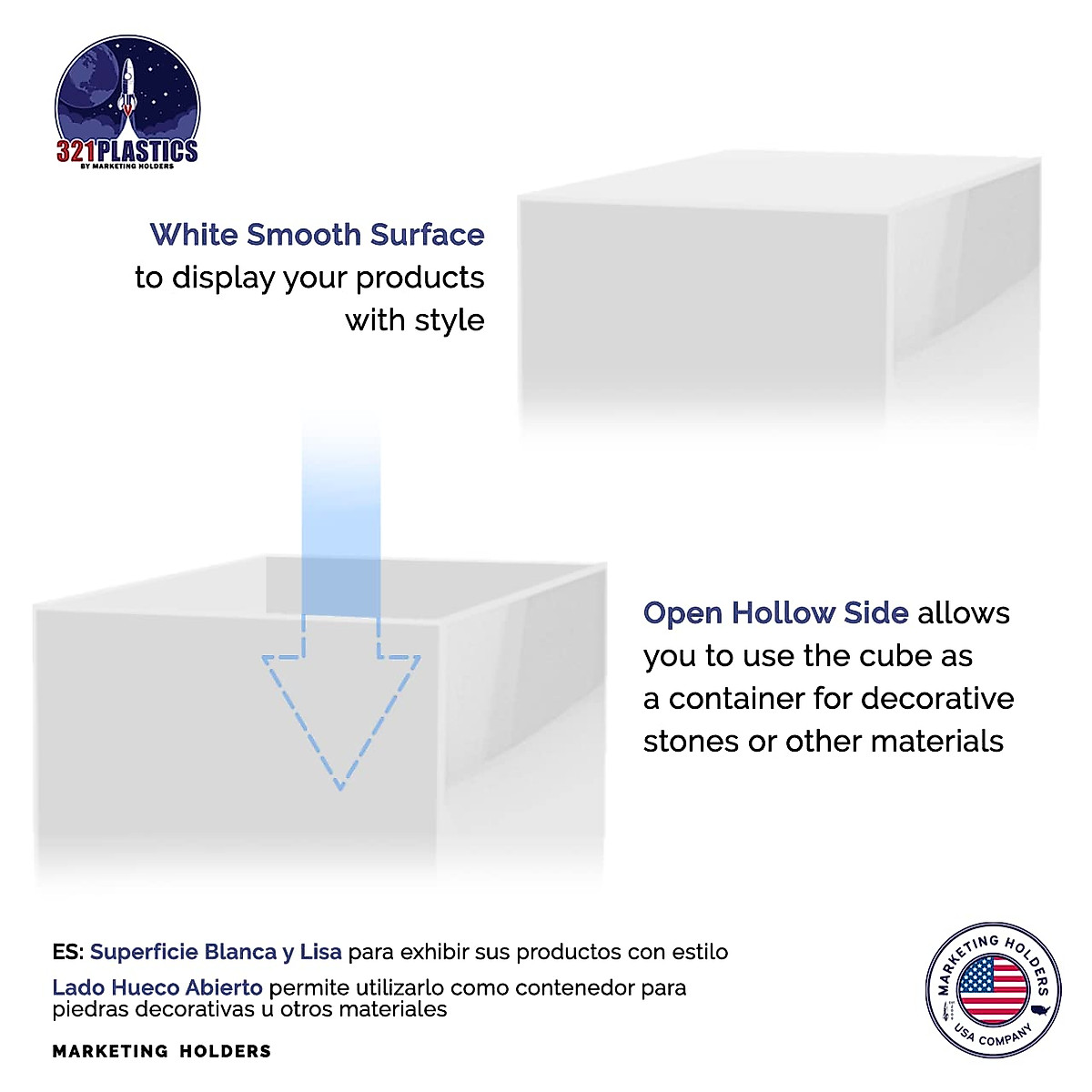 10" Acrylic Display Riser Box with One Open Side No Lid Versatile Glossy White Square Lucite Retail Product Platform or Merchandise Storage Bin by Marketing Holders