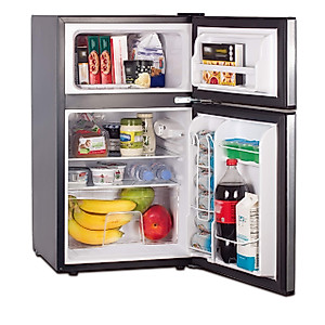 RCA RFR834_AMZ 3.2 Cu Ft Double Door Top Freezer Refrigerator, Stainless