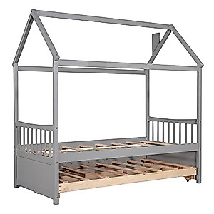 TARTOP Twin Size House Bed with Trundle and 3 Storage Drawers, Twin Captain's Beds Wooden Storage Daybed Frame for Kids Teens Boys Girls,Gray