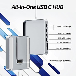 USB C Hub for iMac 24 inch 2021/2023, Minisopuru USB Hub Adapter Support M.2 NVMe SSD, iMac USB Hub for iMac M1/M3, iMac Accessories with USB C 10Gbps, USB A 3.2, SD/TF, M.2 SSD(Not Included), Silver.