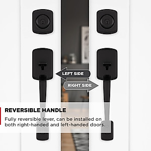 Kwikset Henley Front Door Lock Handle and Deadbolt Set, Entry Handleset Exterior with Interior Reversible Lever, Matte Black, Pick Resistant SmartKey Rekey Deadbolt Security, with Microban Protection