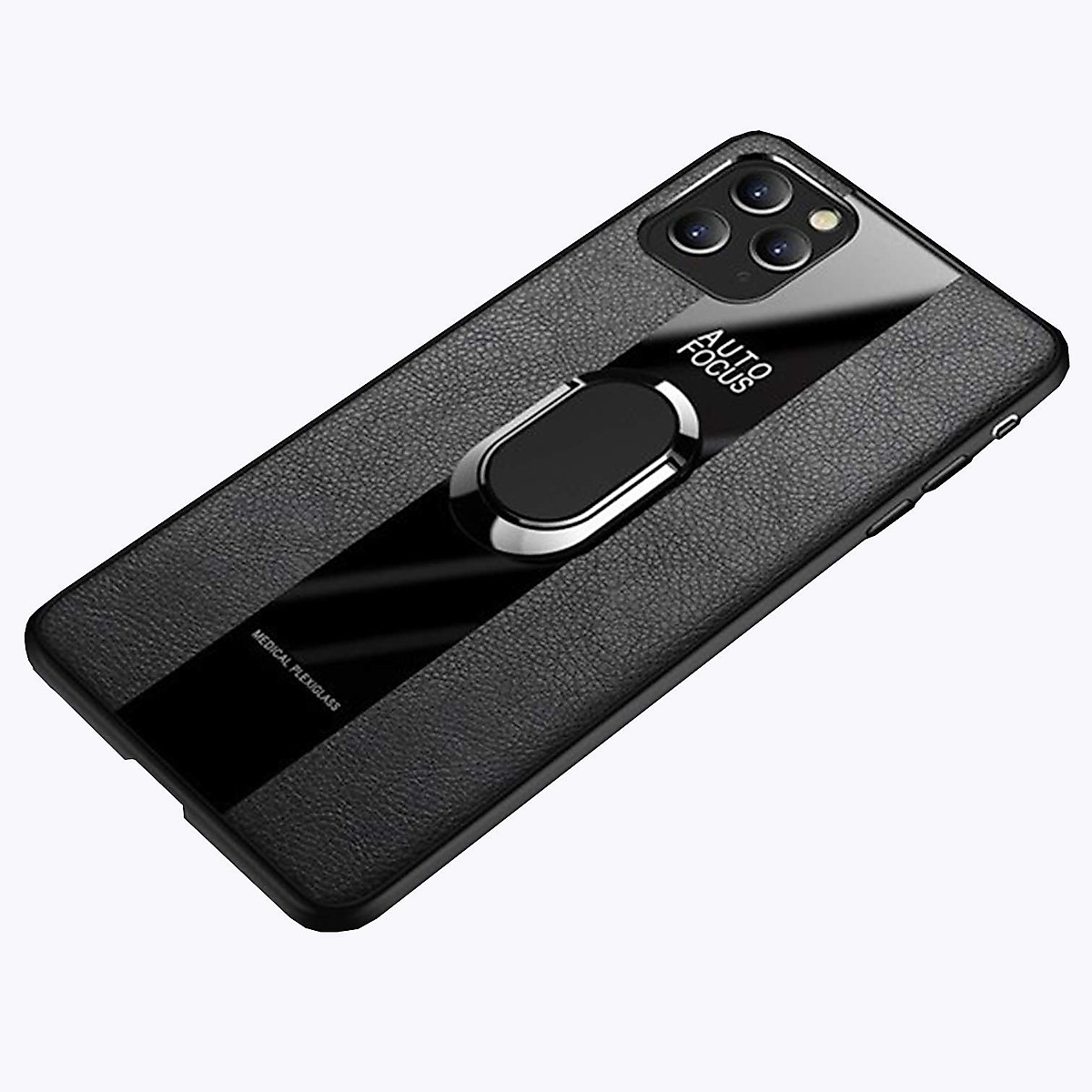 GLOW Co., Ltd. 403-01-01 iPhone 12 Case with Synthetic Leather TPU Ring, Black, Tempered Glass & Stylus