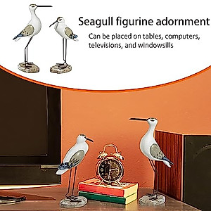 EVINIS 2Pcs Wooden Seagull Figurines, Mediterranean Style Bird States Ornaments for Beach,Garden, Backyard,Balcony, Living Room Decoration