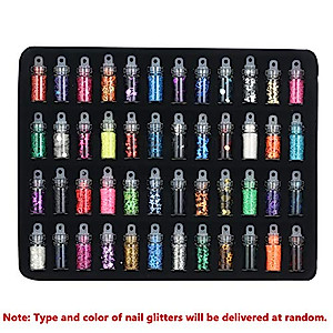 Nail Glitter,mewmewcat 48 Bottles of 3D Nail Glitter Sequins Nail Glitter Flakes Set Acrylic Nail Sparkle Glitter Stickers Decals for Christmas Nail Art Decoration Mixed Colors & Shapes