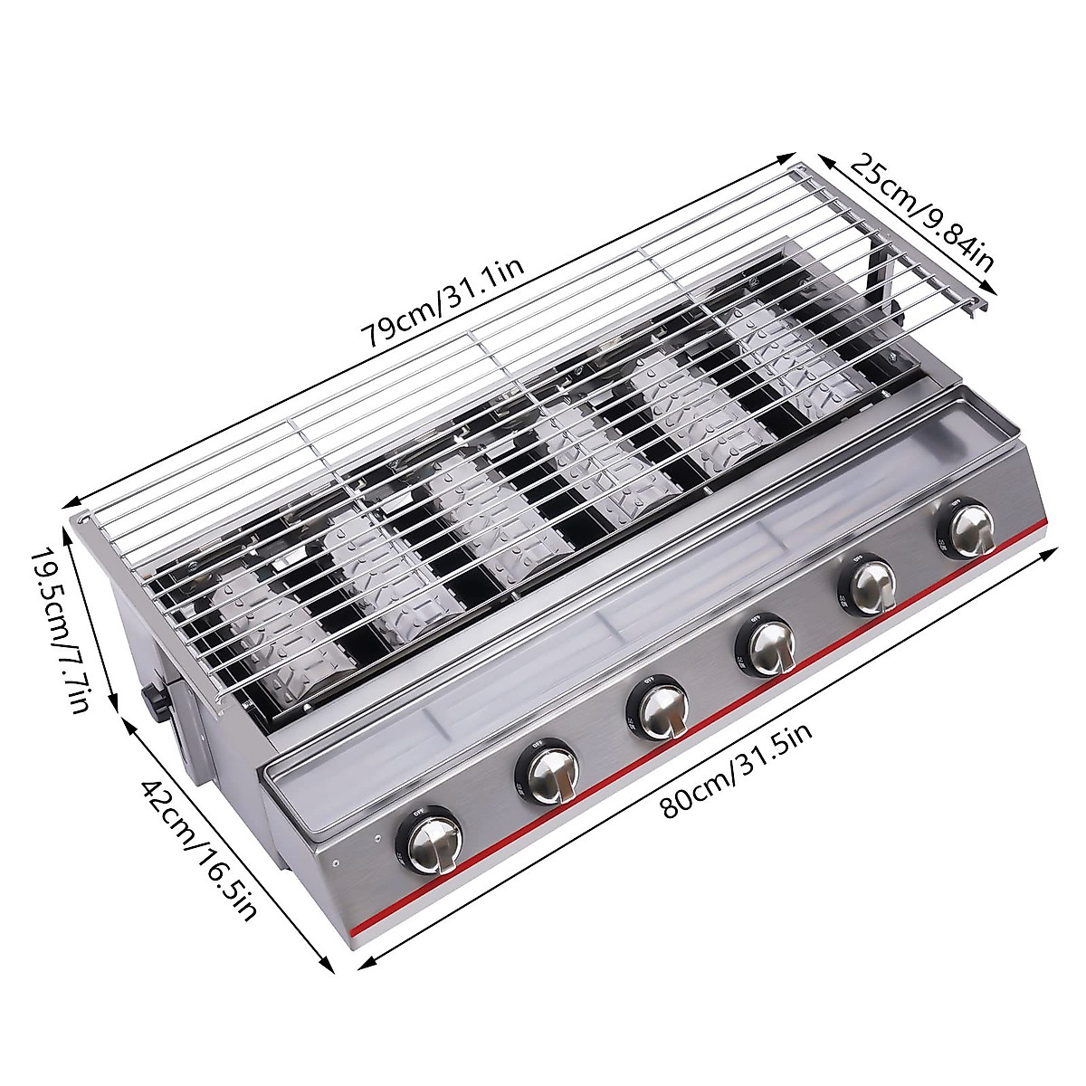 NATICRISI 6 Burner Gas BBQ Grill Stainless Steel Barbecue Picnic Table,Portable 6-Burner Table Top Gas Grill,Height Adjustable Gas Grill for Families, Barbecue Stores, Restaurants