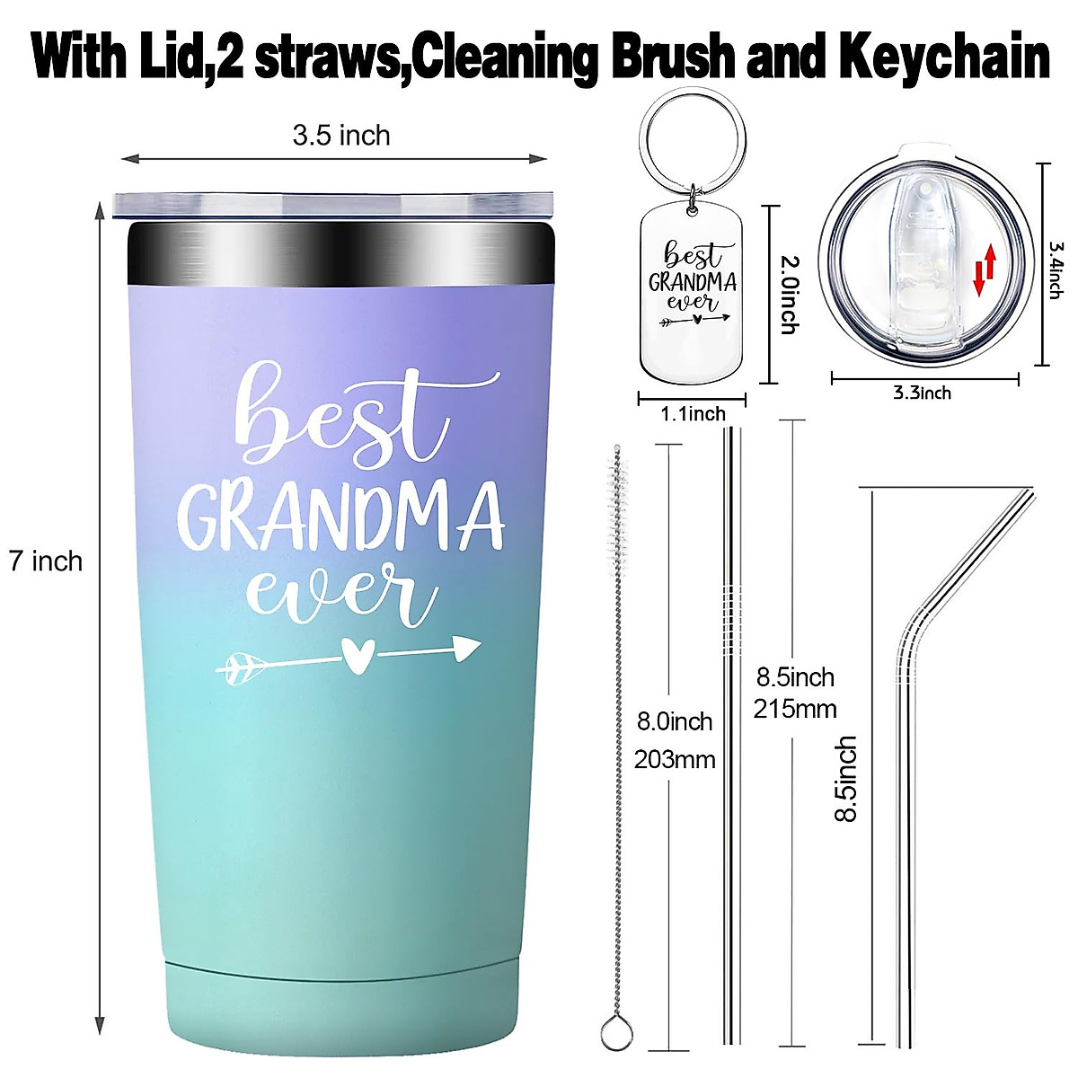 Fufandi Grandma Gifts, Best Grandma Ever - Grandma Gifts from Grandchildren - Gifts Ideas for Grandma - Mothers Day Christmas Birthday Gifts for Grandma, Grandmother, Nana - Tumbler Cup 20oz