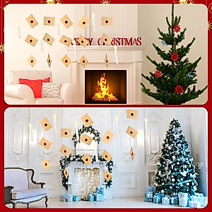 6 Pcs Christmas LED Floating Candles Flameless Candles with 20 Vintage Blank Envelopes Brown Invitation Envelopes with Wax Seal Stickers, Glue Point Dots and White Rope Roll for Christmas Themed Party