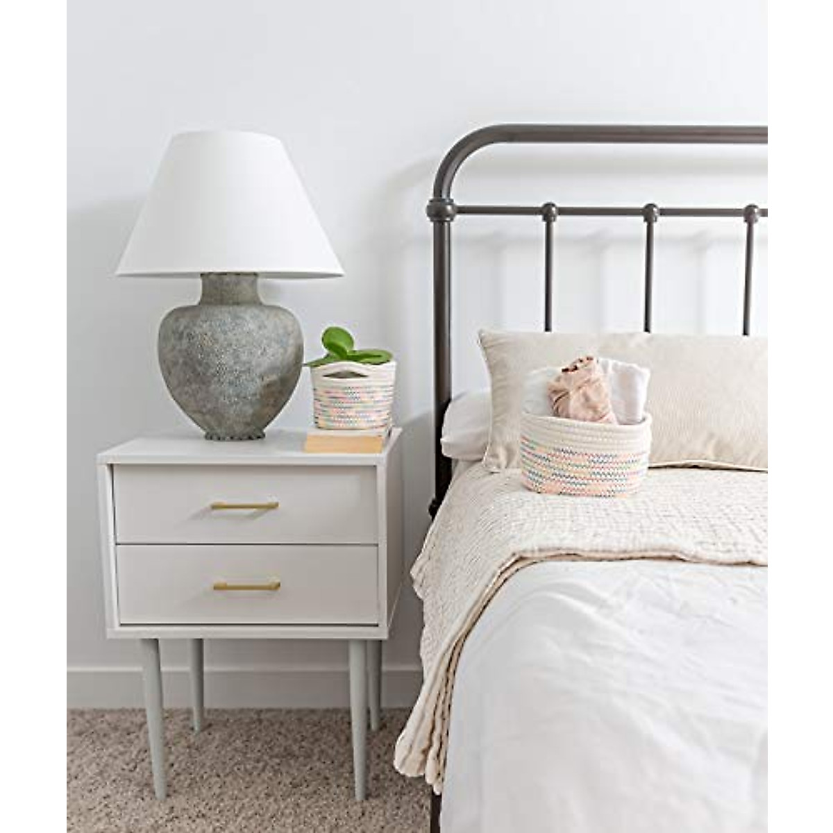 OrganiHaus Set of 3 Rainbow Nursery Storage Baskets for Shelves, Baby Changing Basket, Small Woven Baskets for Storage, Cotton Rope Basket for Toys, Basket with Handles, Round Towel Basket Bins