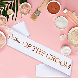 Generic Mother of The Groom Sash with Rose Gold Foil, White Bachelorette Party Sash for Bridal Shower Engagement Supplies Gifts Wedding Accessories for Groom to Be's Mother