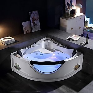 Empava Corner Whirlpool Bathtub with Heater,2 Person 59" Jetted Tub with Light,Spa Hydromassage with Chromatherapy,Acrylic,White, ETL Certified