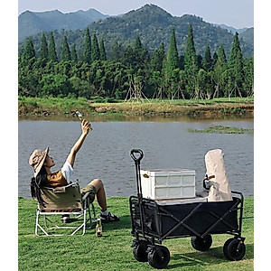 MeRcri Collapsible, Wagon Compras Convenient Collapsible Outdoor Utility Wagon - Heavy Duty, Adjustable Handle, Drink Holders - Portable Camping Trolley with Storage Bag