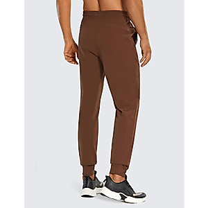 CRZ YOGA Athletic Joggers for Men 29" Lightweight Water Resistant Outdoor Workout Pants with Zip Pockets Dark Brown Large