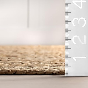 nuLOOM 4 Round Rigo Jute Hand Woven Area Rug, Natural, Solid Farmhouse Design, Natural Fiber, For Bedroom, Living Room, Dining Room, Hallway, Office, Kitchen, Entryway