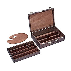 KINGART Studio Wood Art Storage Box, 2-Tier Case with 10 Dividers, Espresso Finish