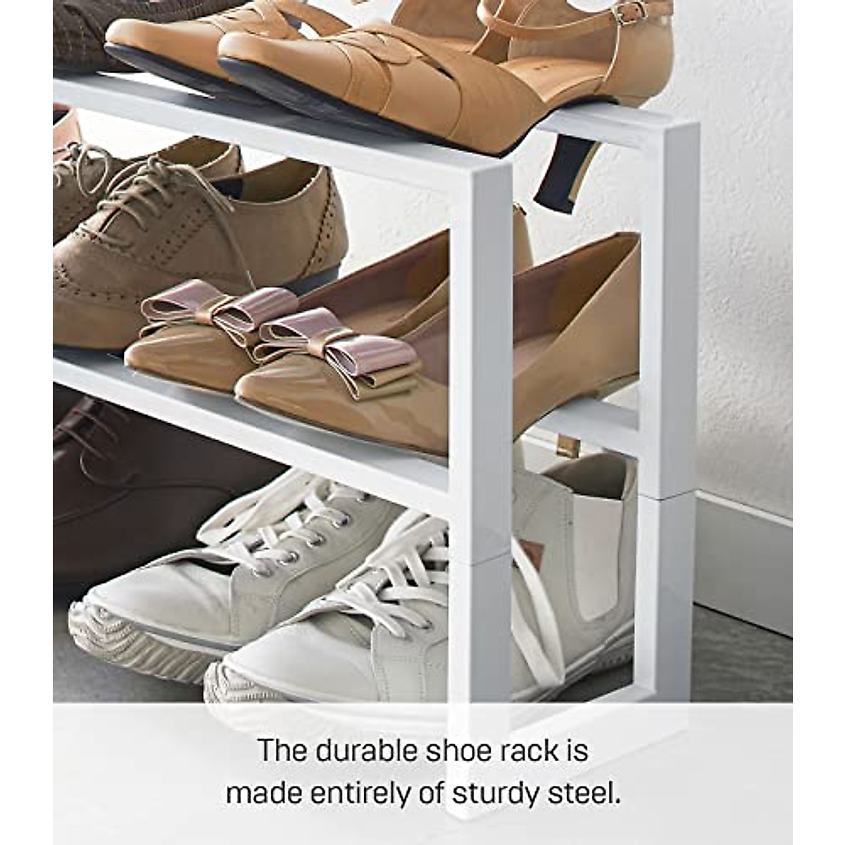 Yamazaki Home Expanding Shoe Rack, Metal, Adjustable Steel One Size White