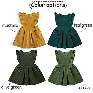Simplee kids Casual Girl Fall Dress Solid Green Corduroy Holiday Girl Dress with Pockets 10 Years