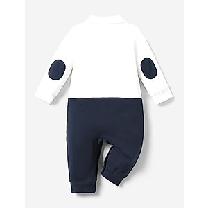 PATPAT Baby Newborn Infant Boys Gender Neutral Long Sleeve Button White Blue Bow Tie Romper Jumpsuit Outfits Clothes Newborn
