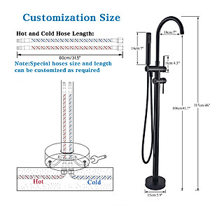 YAGATAP Freestanding Bathtub Faucet Floor Mount Tub Filler Matte Black High Flow Shower Faucets with Handheld Shower Mixer Taps Swivel Spout