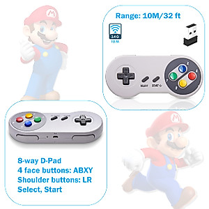 [New Version] 2 Pack 2.4 GHz Wireless Controller Game pad Compatible with SNES & PC, with SNES & USB Receivers, Support Windows PC, IOS MAC, Linux Raspberry Pi and SNES [Plug & Play] [Rechargeable]