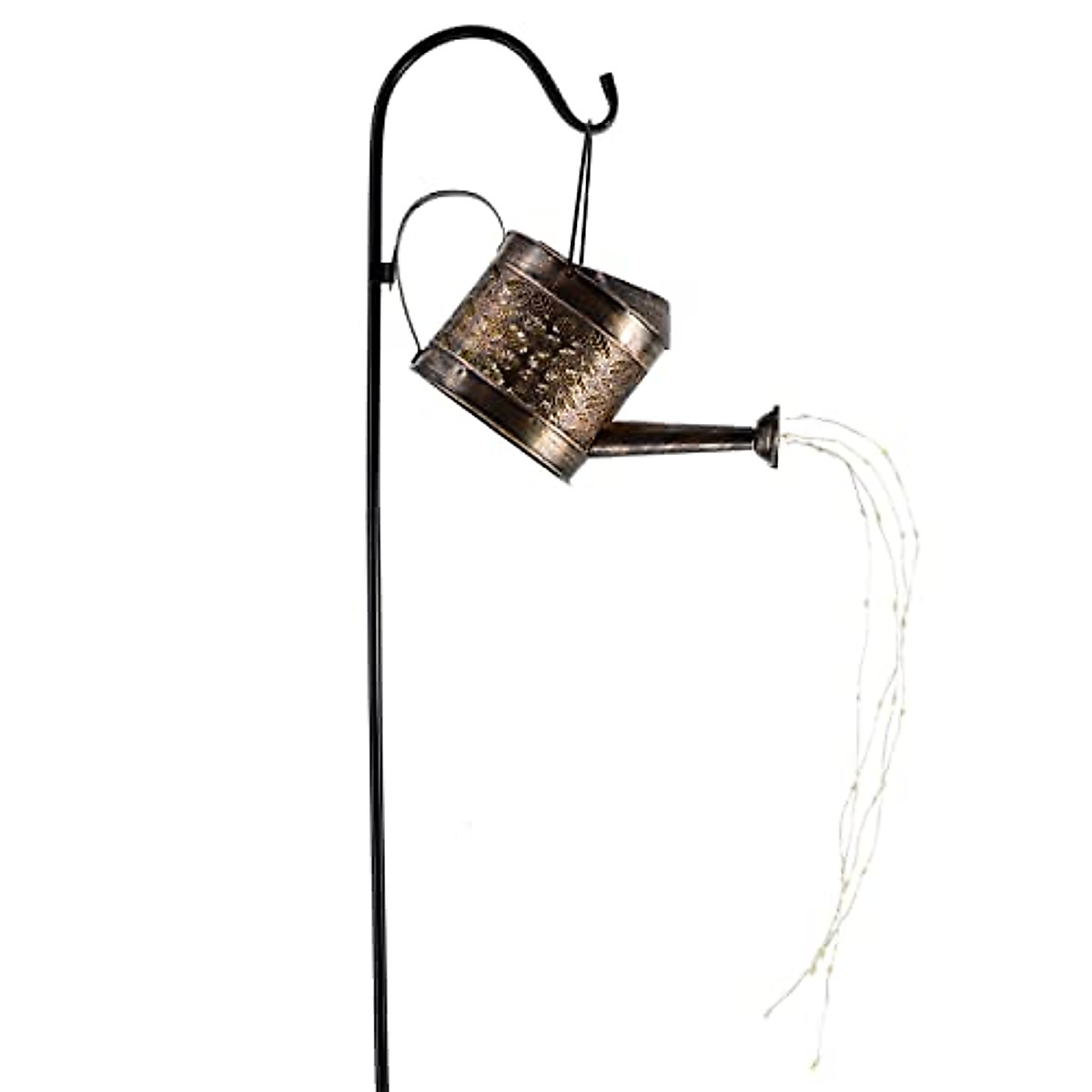 Elfengarden Solar Watering Cans Light Garden Decorative - Leaf Pattern Metal Watering Cans Stake Light with 32 LED Fairy Light - Waterproof Warm White Led for Lawn Patio Or Courtyard Décor