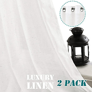 H.VERSAILTEX Elegant Natural Linen Blended Energy Efficient Light Filtering Linen Textured Curtains/Nickel Grommet Window Treatments Panels/Drapes (Set of 2, White, 52" x 45")