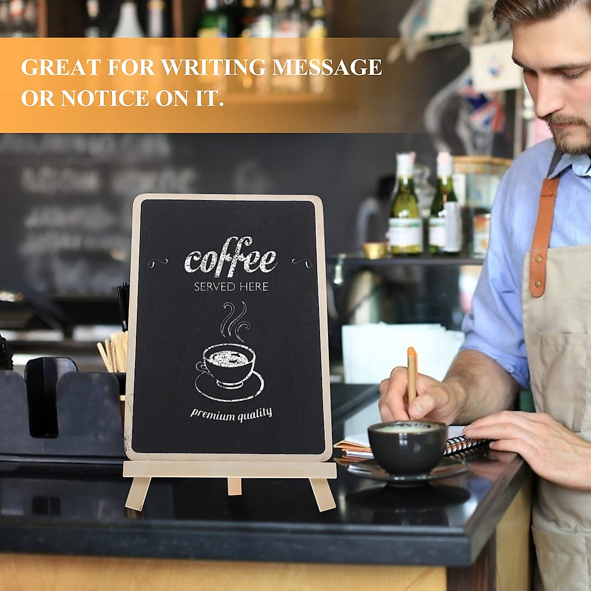 Wood Mini Chalkboard Signs, Food Signs, Wooden Message Board Desk, Small Wood Chalkboard Labels with Easel Stand for Wedding Signs(5pcs)